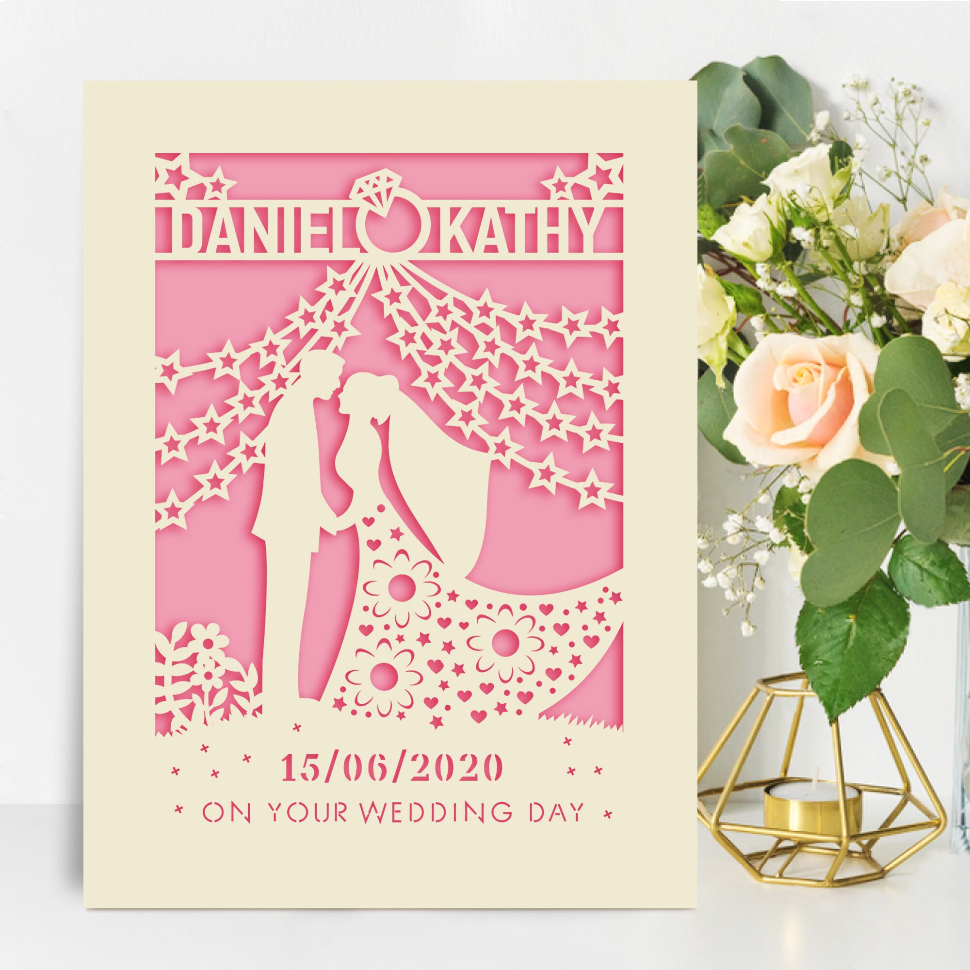 Personalised Papercut Wedding Card, Laser Cut Wedding Anniversary Card ...