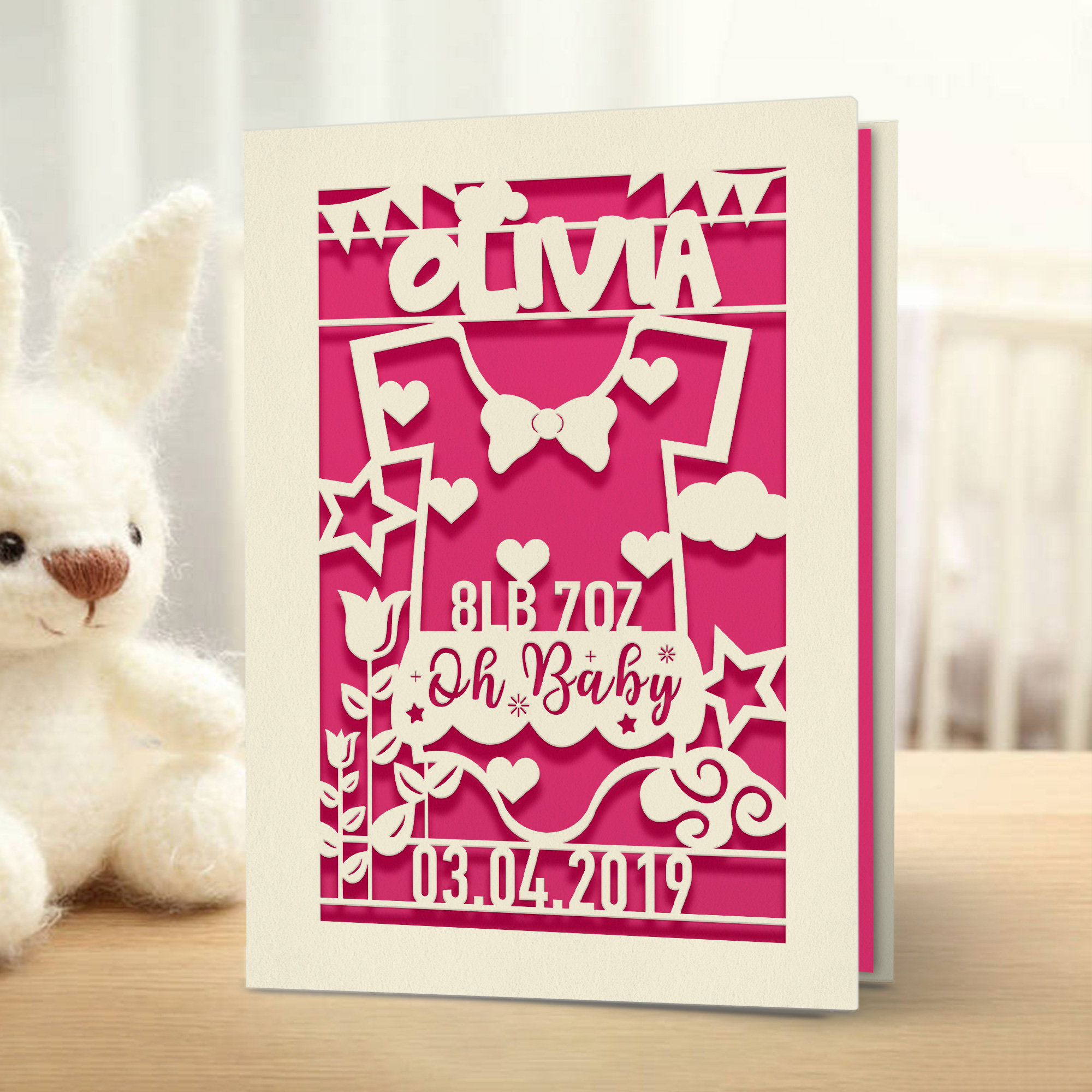 Personalised Papercut Welcome New Baby Card, Laser Cut Baby Girl ...
