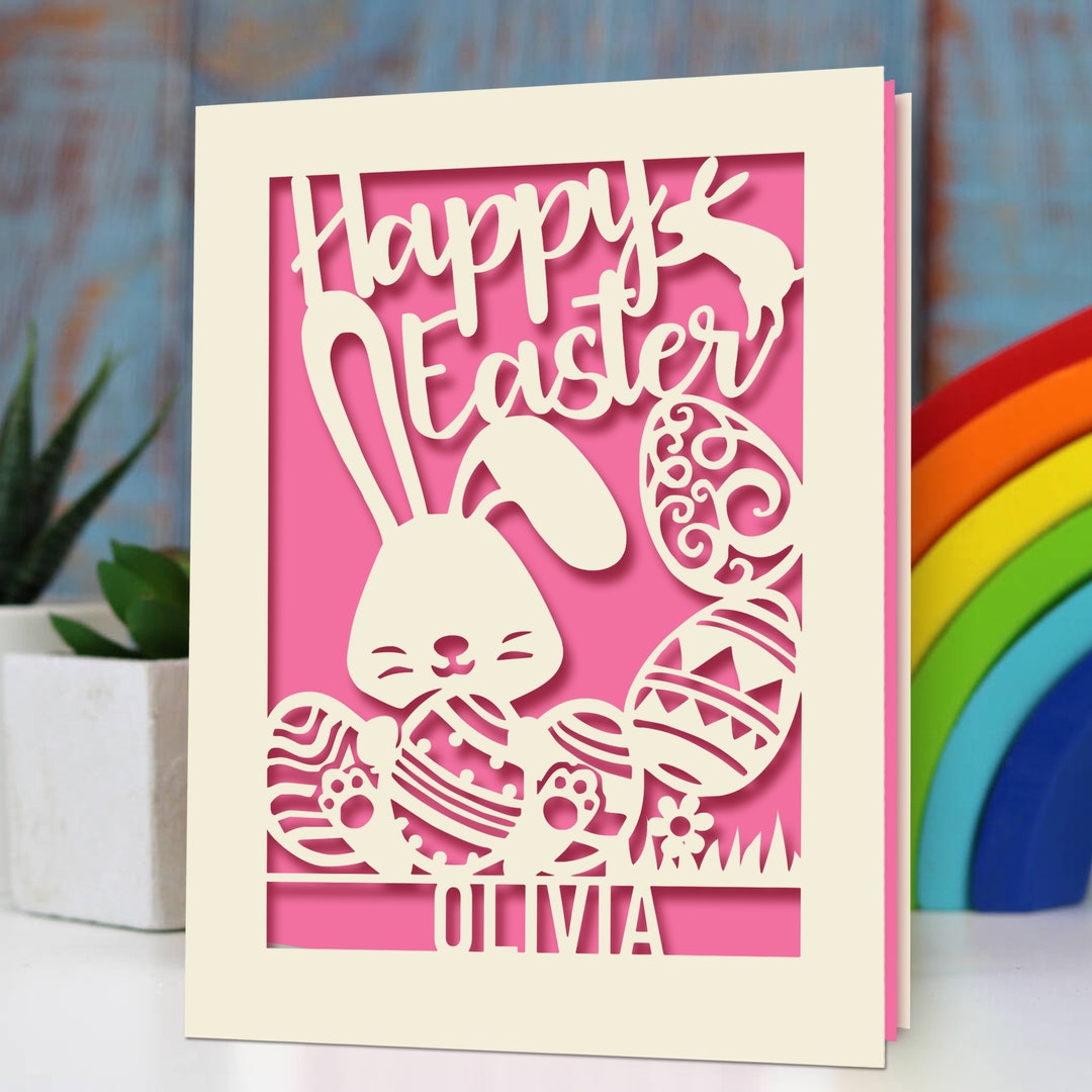 Personalised Happy Easter Card Papercut Funny Bunny Eggs Easter Gift ...