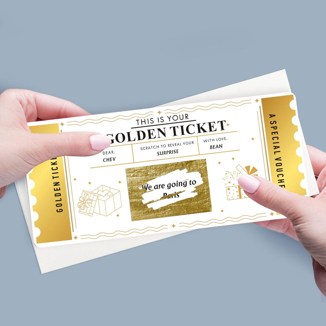 Personalised Golden Ticket Scratch Card Reveal, Surprise Scratch Cards ...