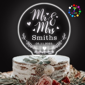 LED Personalised Wedding Cake Toppers 7 Colour Changes Light up Cake ...