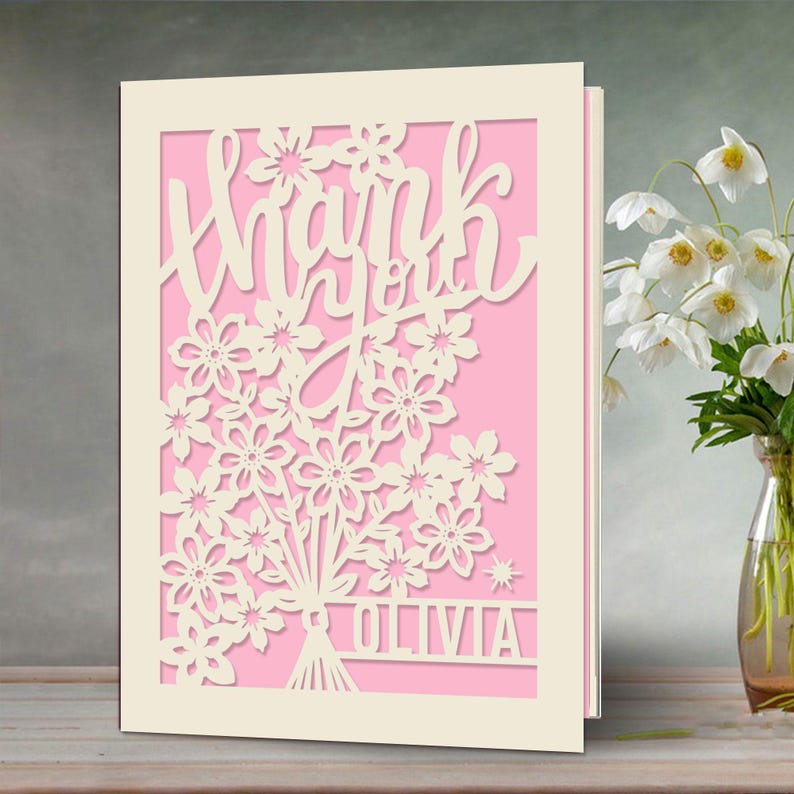 Personalised Thank You Card Laser Cut Flower Design Cards Blank Thank ...