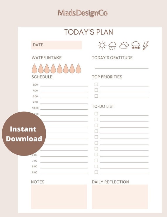 PRINTABLE DAILY PLANNER to Do List Printable Productivity - Etsy