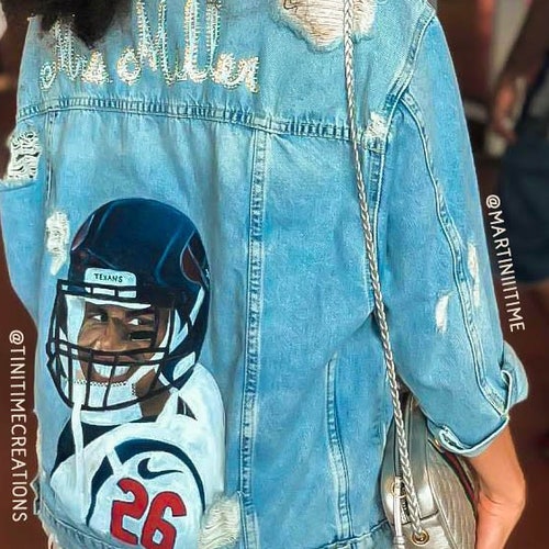Hand Painted Denim Jacket Football Player - Etsy
