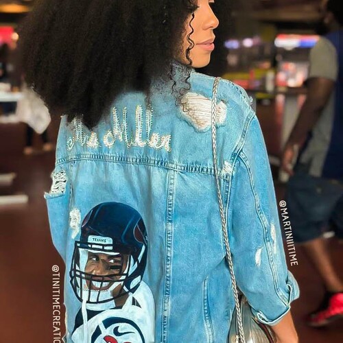 Hand Painted Denim Jacket Football Player - Etsy