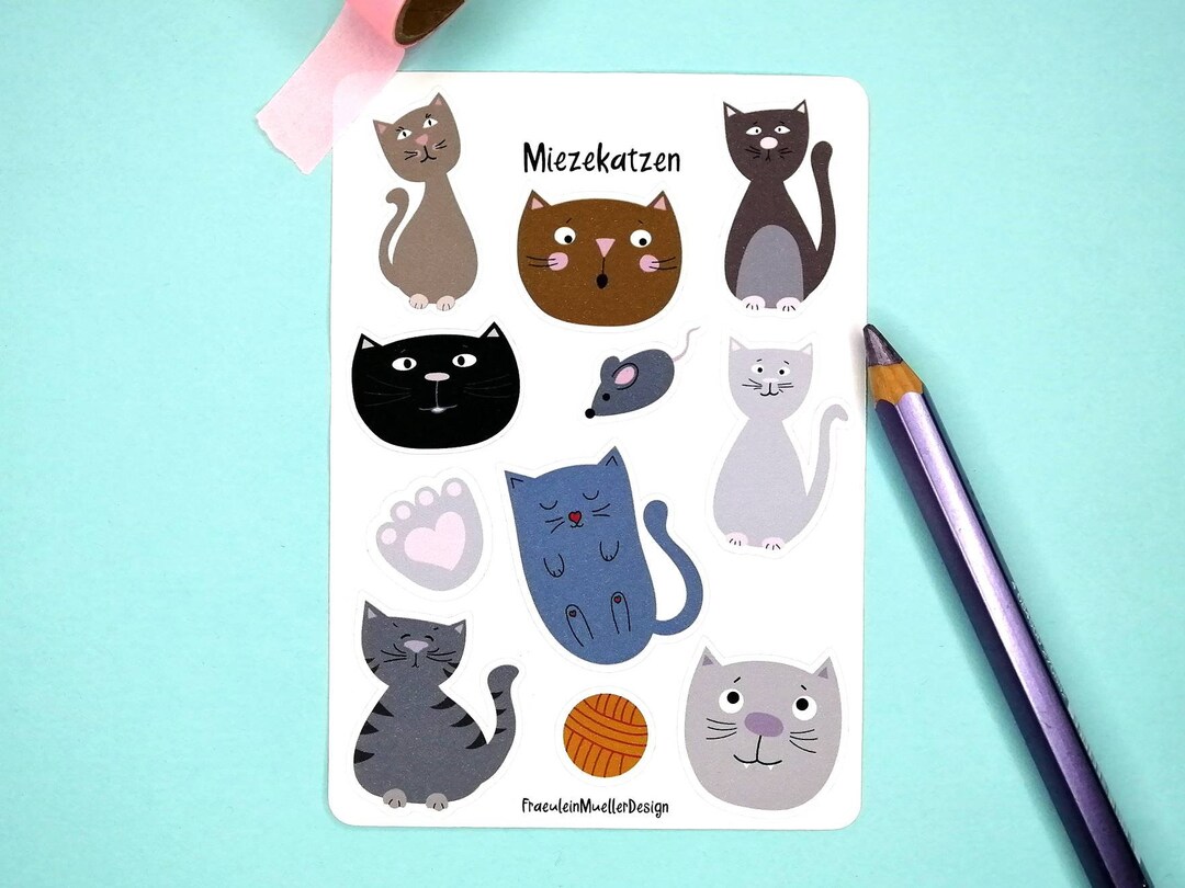 Cat Sticker Sheet, Paper Sticker, Sticker Set Cat, Planner Sticker ...