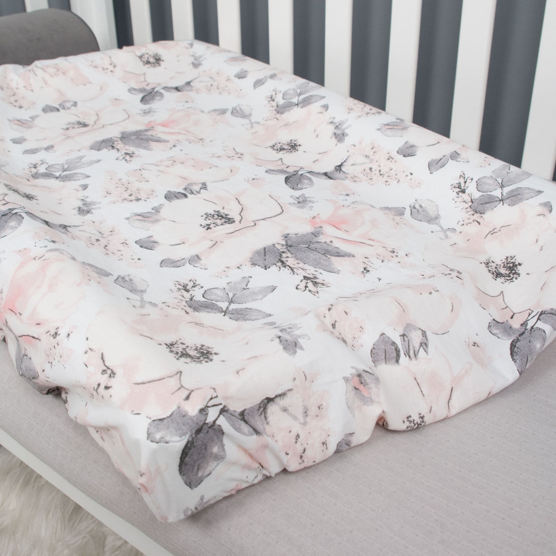 Changing Pad Cover Fitted Mattress Cotton Flower Peonies Print | Etsy