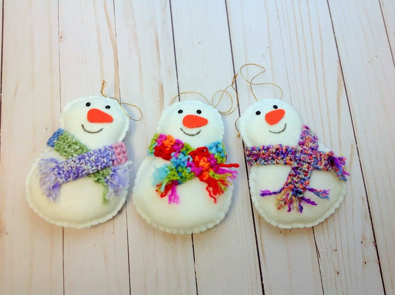 Set of 6 Christmas Snowman Felt Decorations Christmas Ornaments Made to ...