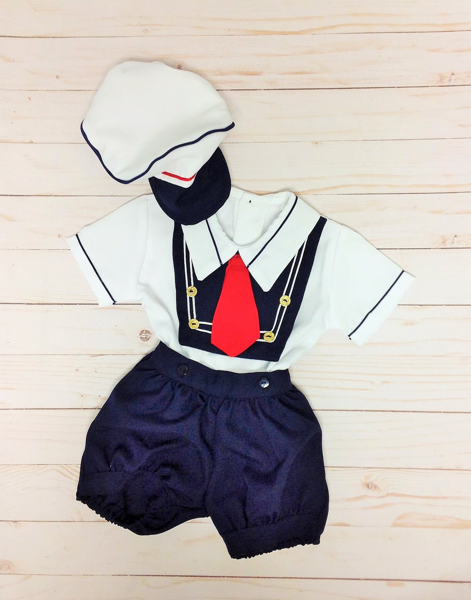 Baby Sailor Suit 3 Pices Navy Outfit Shirt Shorts & Hat | Etsy