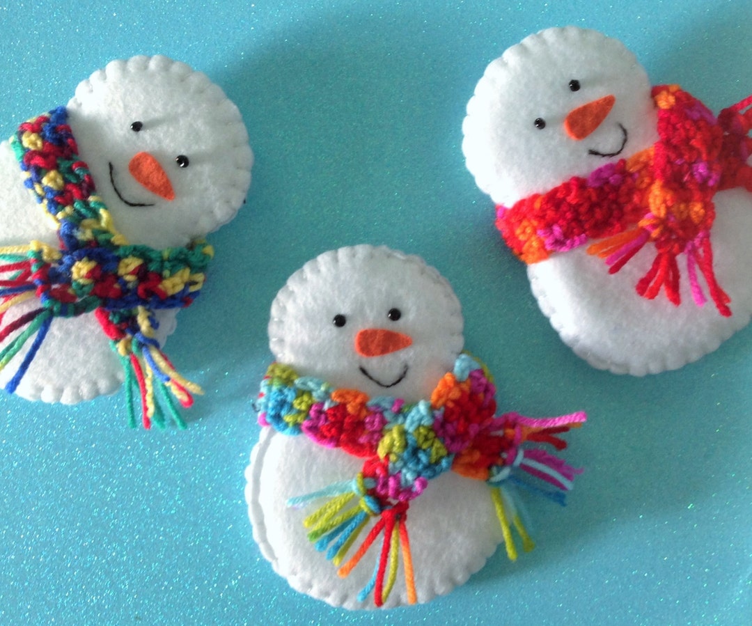 Set of 6 Christmas Snowman Felt Decorations Christmas Ornaments Made to ...