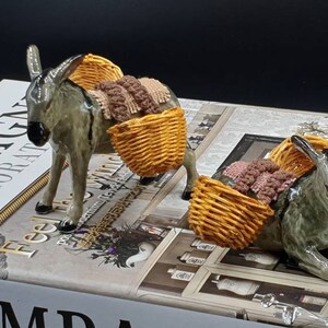 2 Donkeys Ceramic With Wicker Baskets Miniature - Etsy