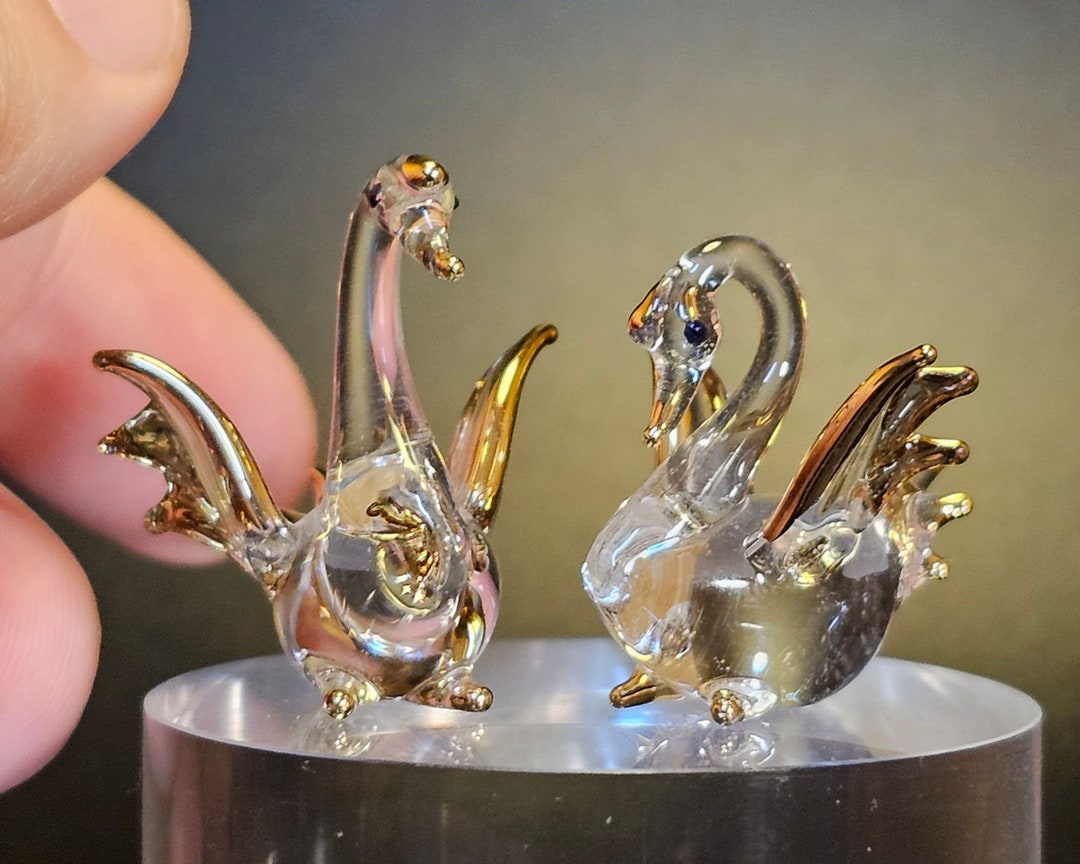 Pair of Swans Made From Blown Glass Painted in 18K Gold for Dollhouse ...