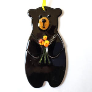 Fused Glass Bear With Flowers Decoration, Light Catcher, Glass Art - Etsy