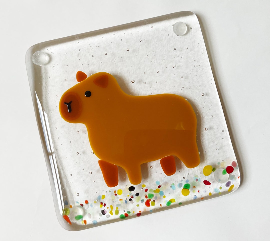 Capybara Coaster, Fused Glass Coaster, Gift for Her, Stained Glass Art ...