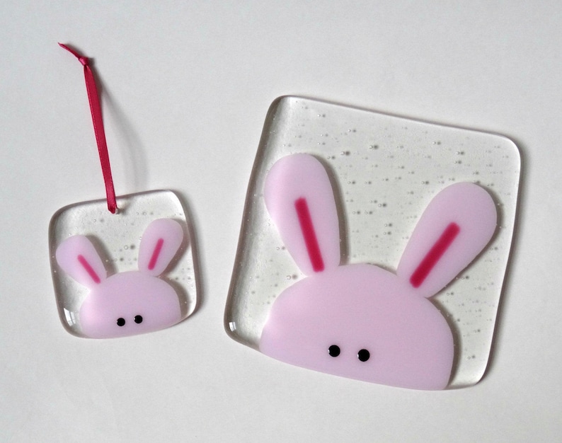 Rabbit Coaster, Fused Glass Coaster, Easter Bunny, Drinks Mat, Easter ...