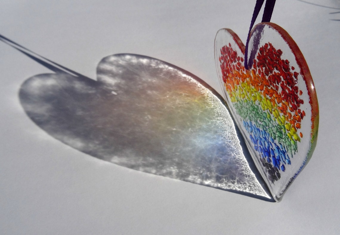Rainbow Fused Glass Heart Heart Light Catcher Window - Etsy UK