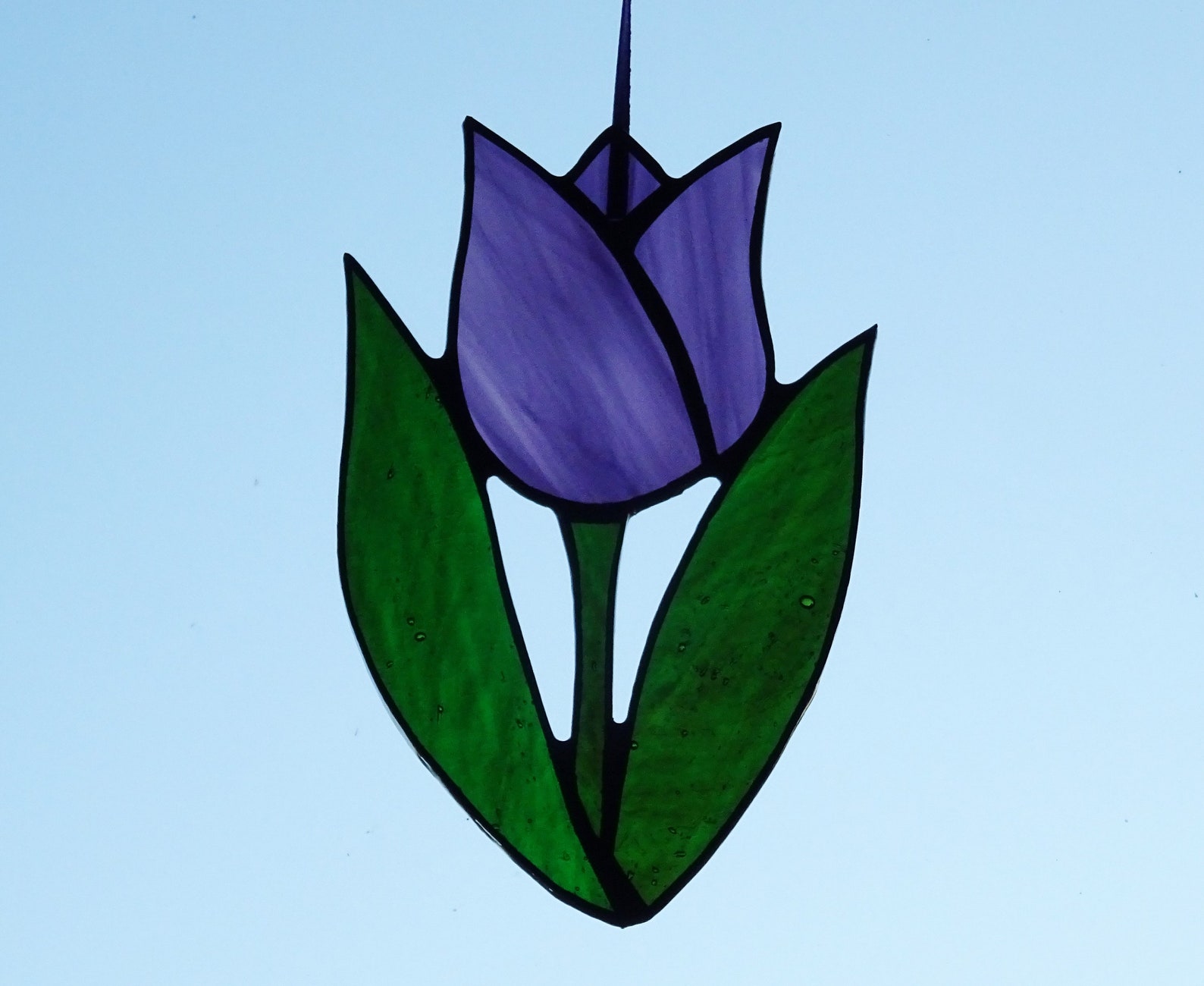 Tulip stained glass window panel glass spring flower fused | Etsy