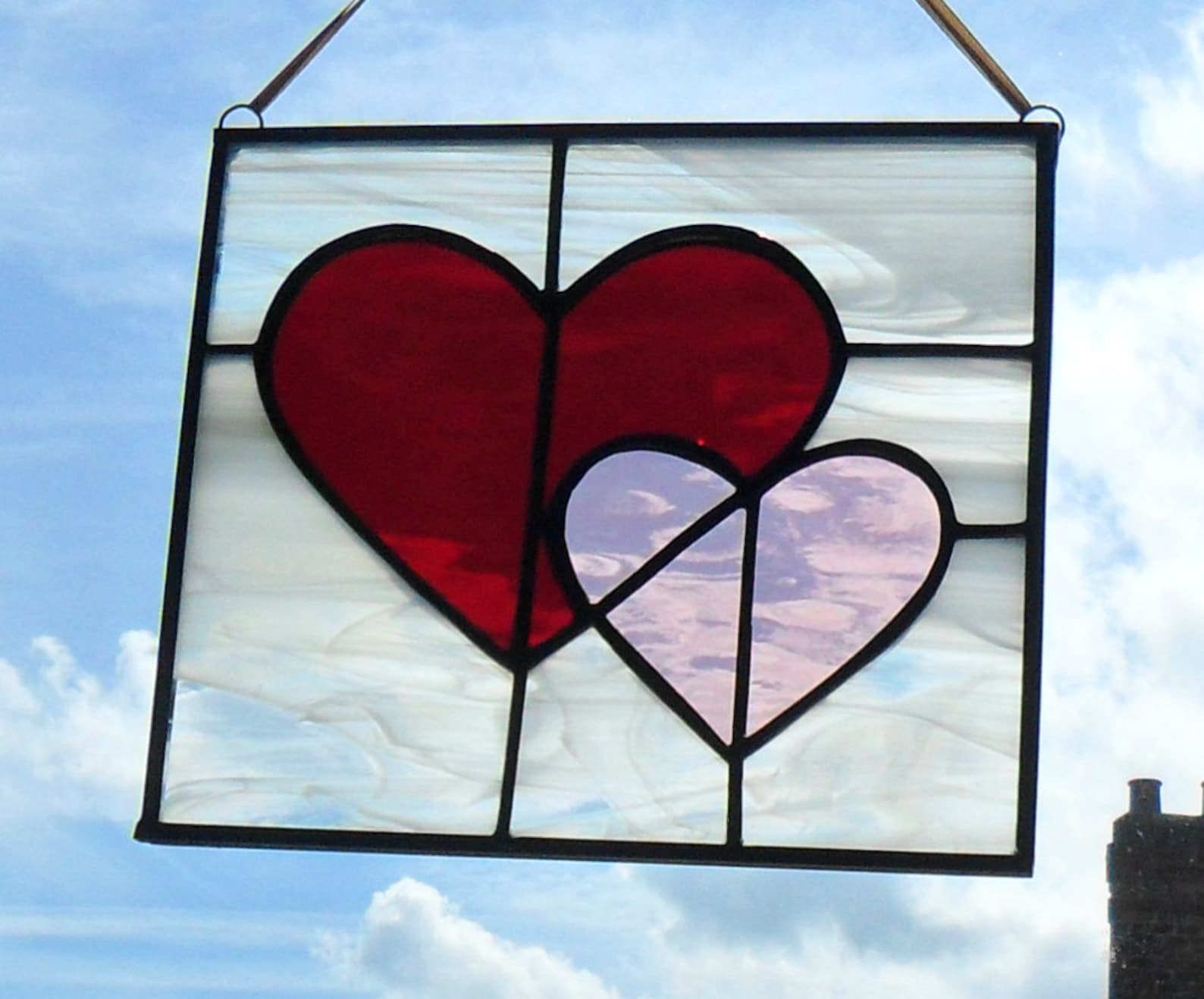 Hearts Entwined Stained Glass Window Panel, Fused Glass Art, Colourful ...