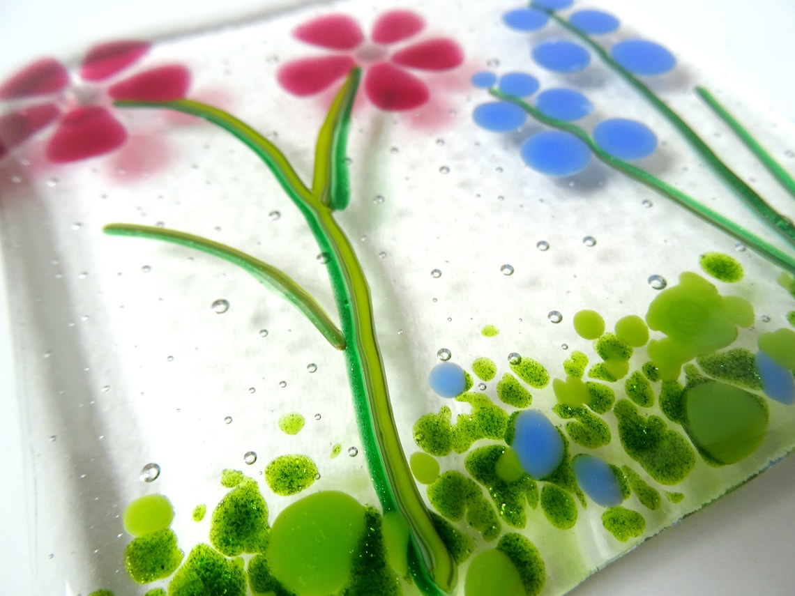 Wild Flowers Coaster Fused Glass Coaster Drinks Mat Fused | Etsy