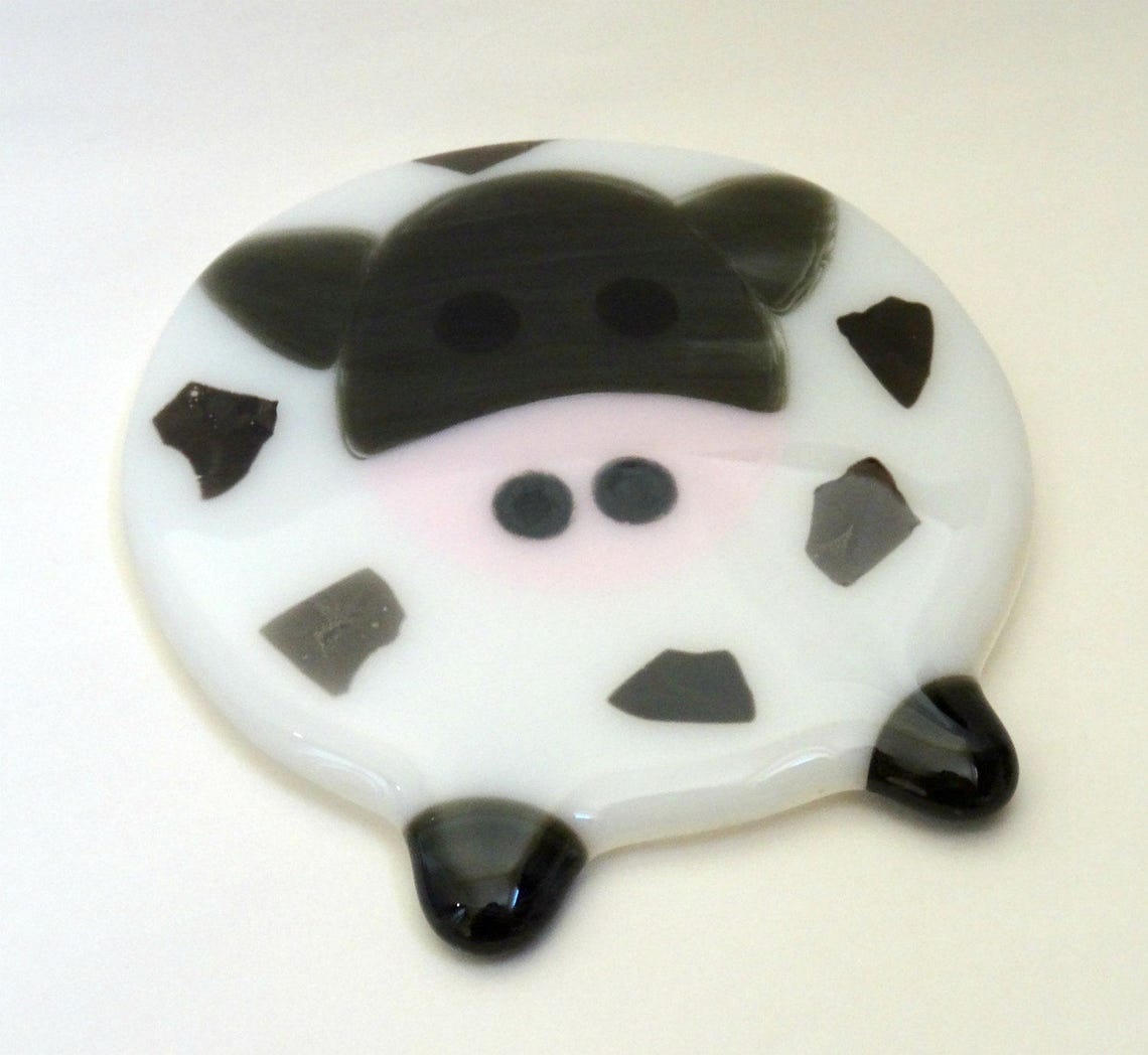Cow Coaster, Fused Glass Coaster, Drinks Mat, Fused Glass Cow, Gift for ...