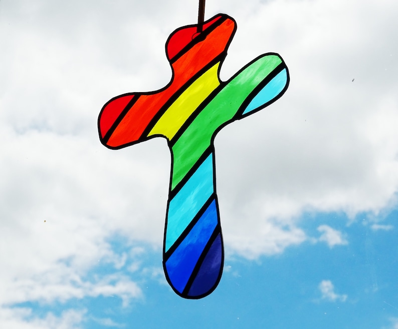 Rainbow Glass Cross, Stained Glass Rainbow, Light Catcher, Glass Art ...
