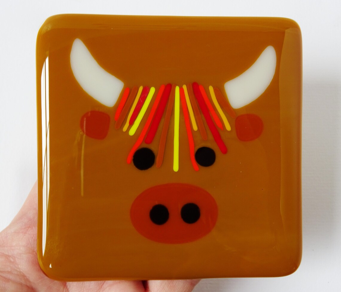 Highland Cow Coaster, Fused Glass Coaster, Drinks Mat, Fused Glass Cow ...