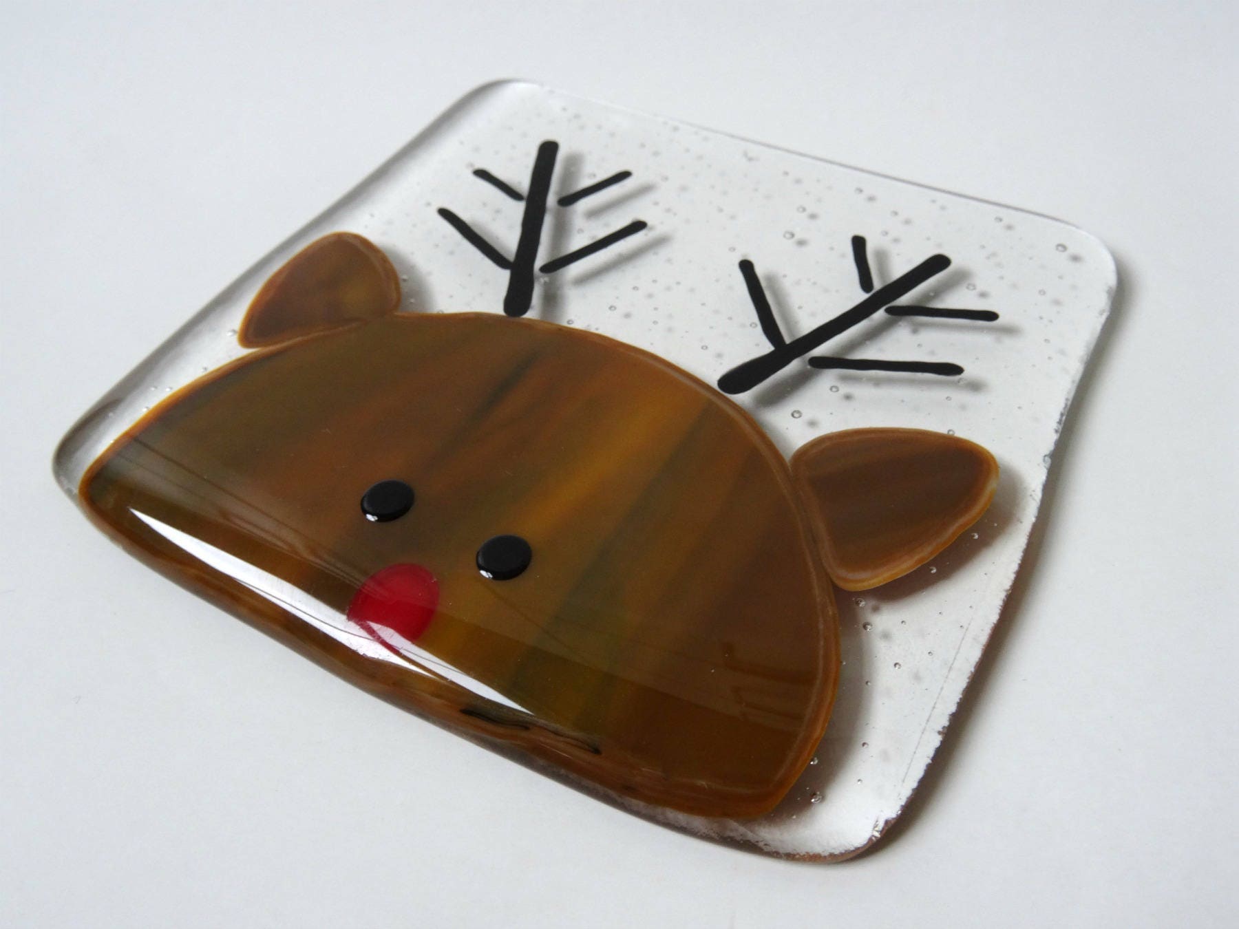 Rudolph Coaster Fused Glass Mat Christmas Gift for Her - Etsy UK