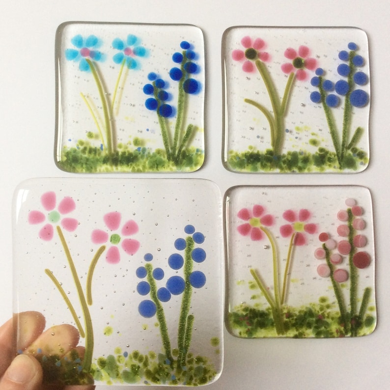 Wild Flowers Coaster, Fused Glass Coaster, Drinks Mat, Fused Glass ...