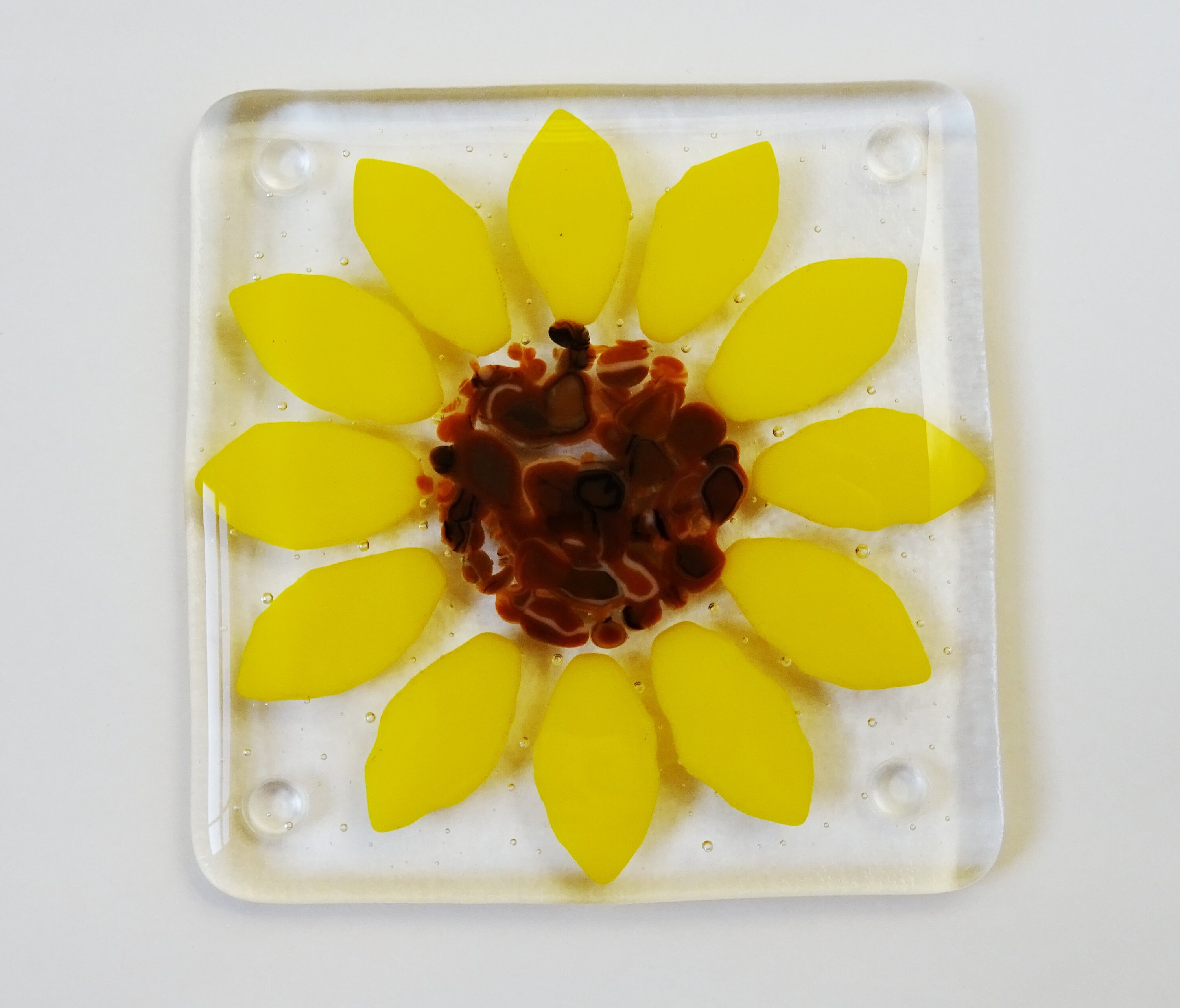 Sunflower Coaster, Fused Glass Coaster, Fused Glass Flower, Yellow ...
