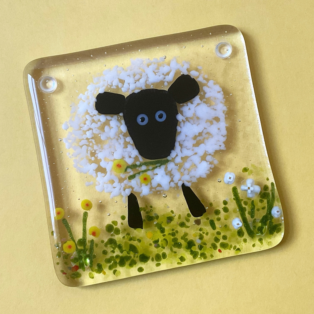 Spring Sheep Coaster, Fused Glass Coaster, Easter Decoration, Drinks ...