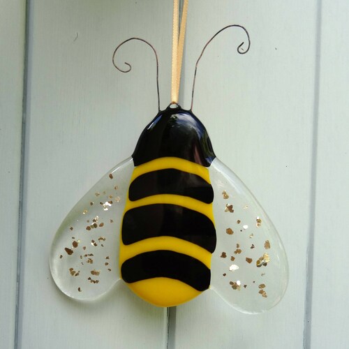 Bumble Bee Glass Keying Bee Pendant Fused Glass Necklace | Etsy