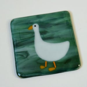 Goose Coaster, Fused Glass Coaster, Fused Glass White Goose, Gift for ...