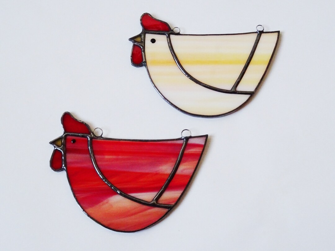 Stained Glass Chicken, Glass Window Decoration, Glass Hen, Fused Glass ...