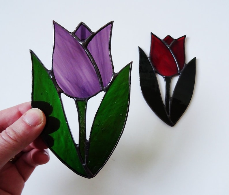 Tulip Stained Glass Window Panel Glass Spring Flower Fused - Etsy