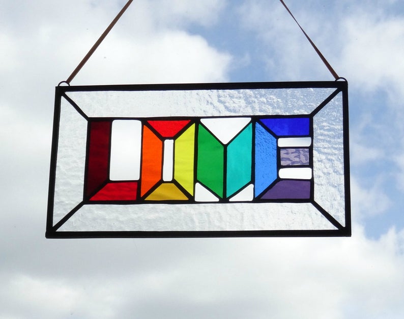 Love Rainbow Stained Glass Window Panel Fused Glass Art | Etsy