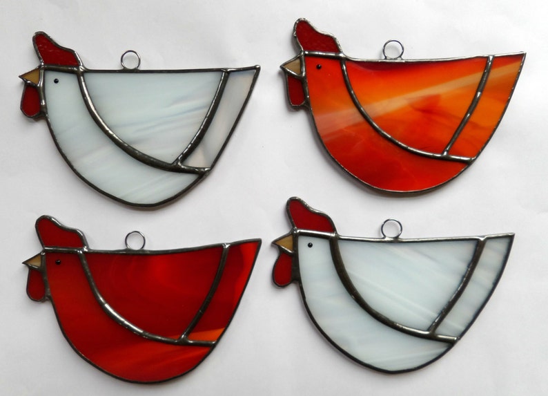 Stained Glass Chicken, Glass Window Decoration, Glass Hen, Fused Glass ...