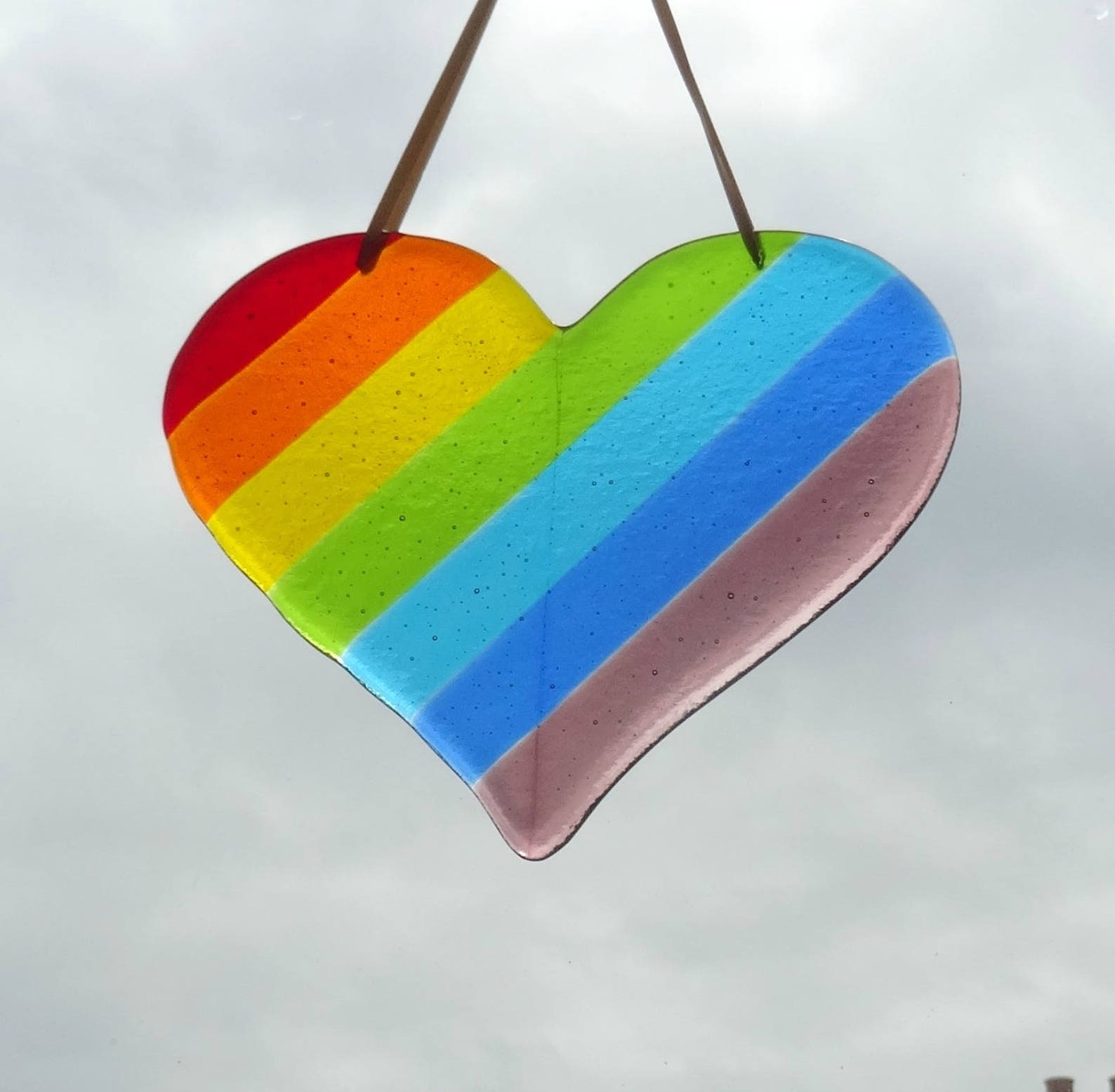 Fused glass rainbow heart light catcher decoration stained | Etsy