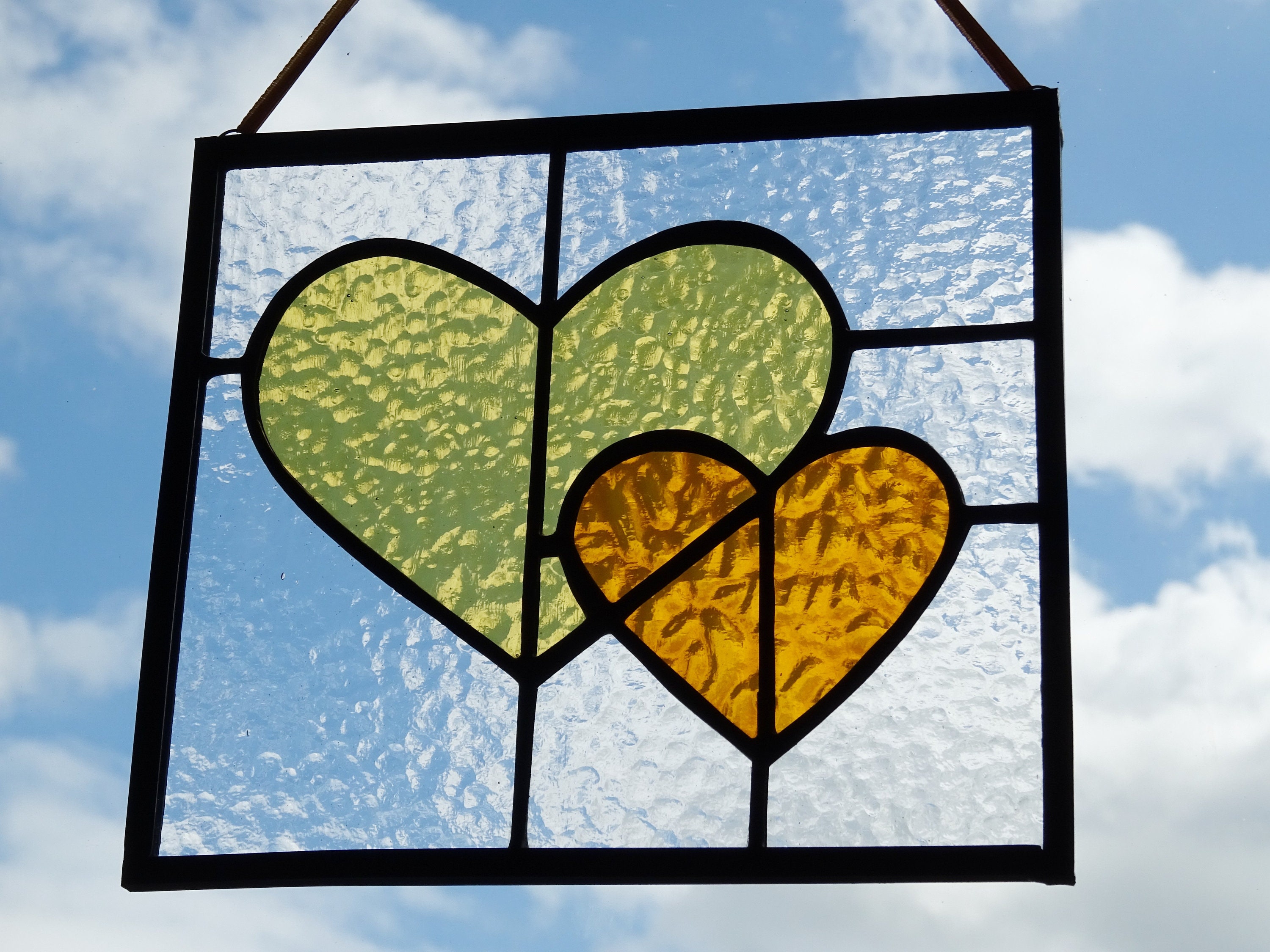 Hearts entwined stained glass window panel fused glass art | Etsy