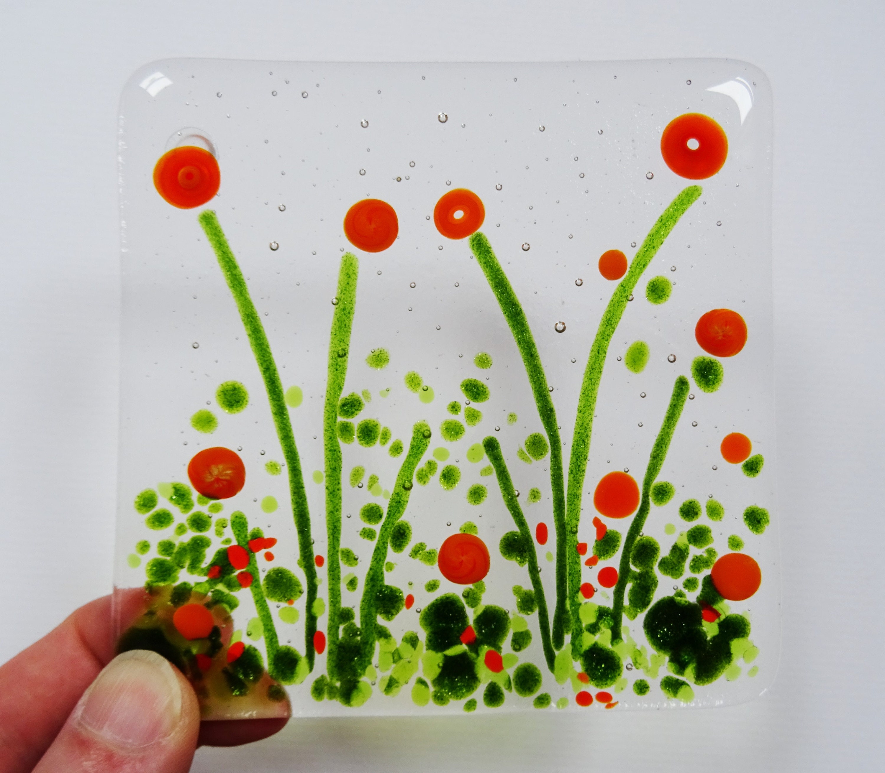Flower Meadow Coaster, Fused Glass Coaster, Heart Drinks Mat, Fused ...