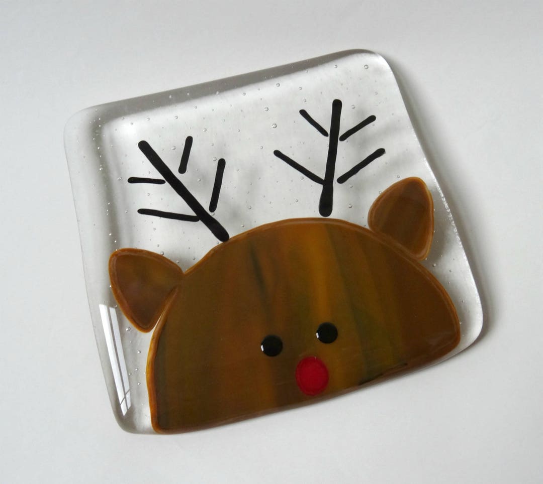 Rudolph Coaster, Fused Glass Mat, Christmas Gift for Her, Secret Santa ...