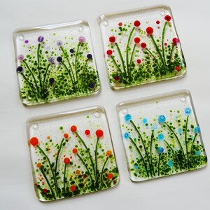 Flower Meadow Coaster, Fused Glass Coaster, Heart Drinks Mat, Fused ...