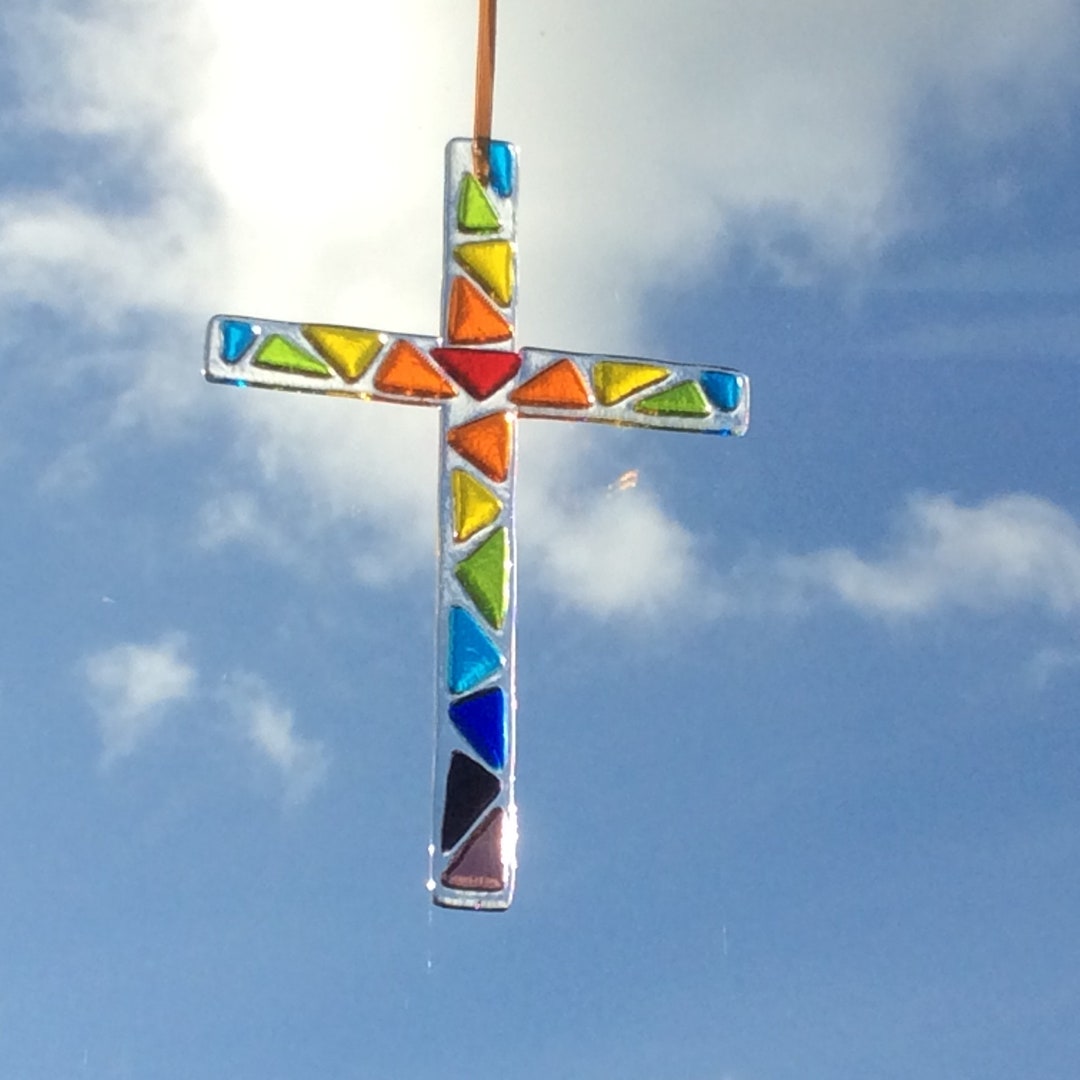 Fused Glass Cross, Light Catcher, Stained Glass Art, Baptism Gift ...