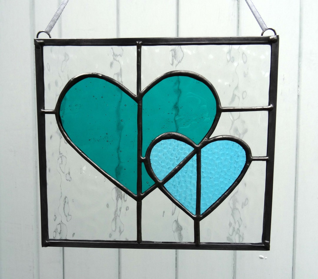 Hearts Entwined Stained Glass Window Panel, Fused Glass Art, Colourful ...