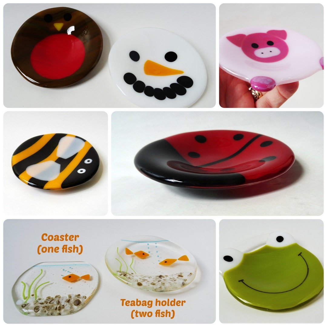 Fused Glass Teabag Holder, Ladybird, Frog, Pig, Bee, Snowman, Robin ...