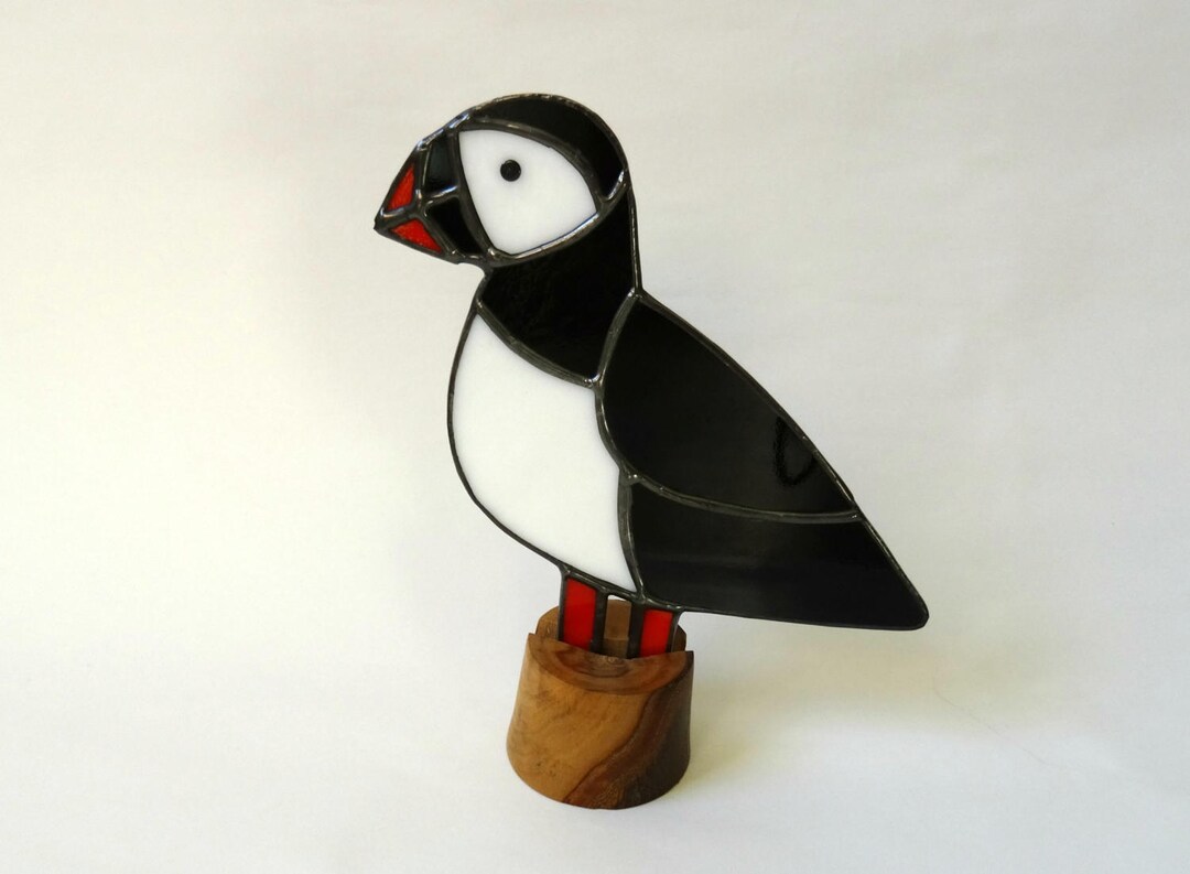 Stained Glass Puffin, Puffin Gift, Window Decoration, Wooden Stand ...