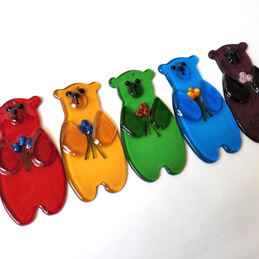 Fused Glass Bear With Flowers Decoration, Light Catcher, Glass Art - Etsy