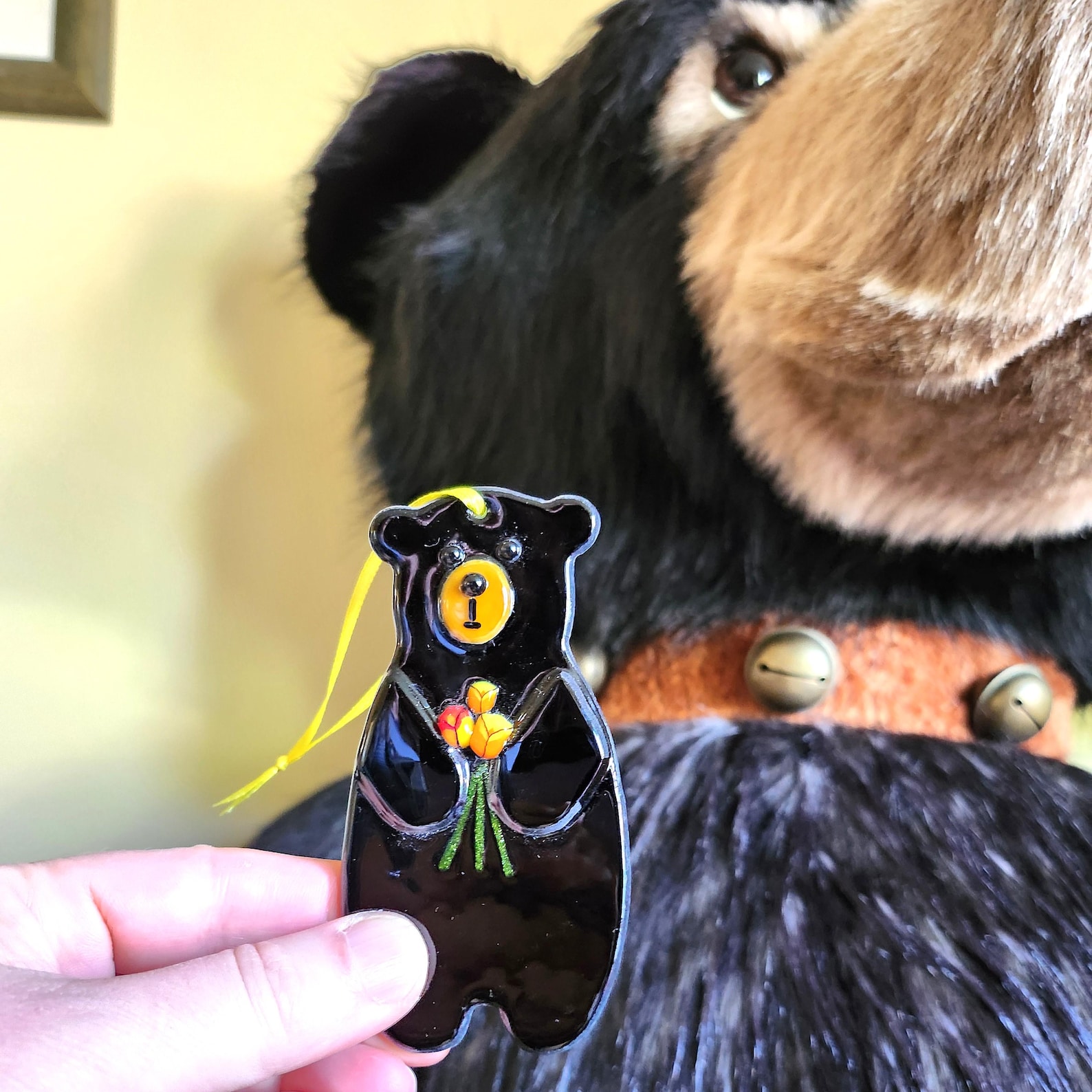Fused Glass Bear With Flowers Decoration, Light Catcher, Glass Art - Etsy