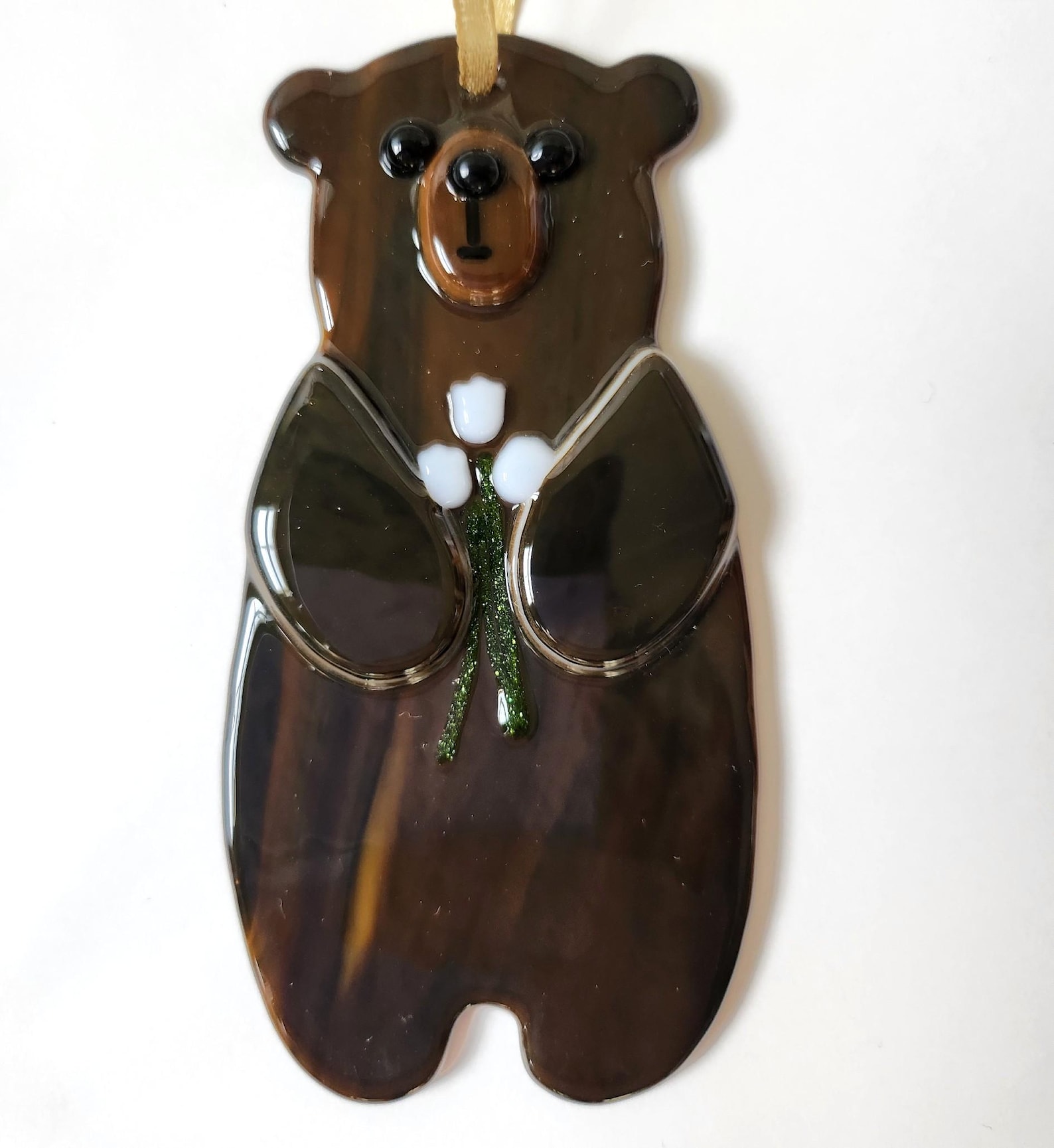 Fused Glass Bear With Flowers Decoration, Light Catcher, Glass Art - Etsy
