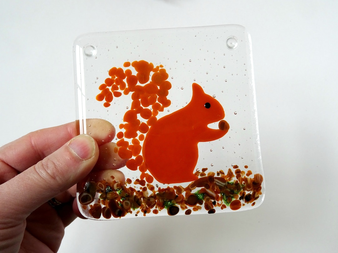 Red Squirrel Coaster, Fused Glass Coaster, Drinks Mat, Fused Glass ...