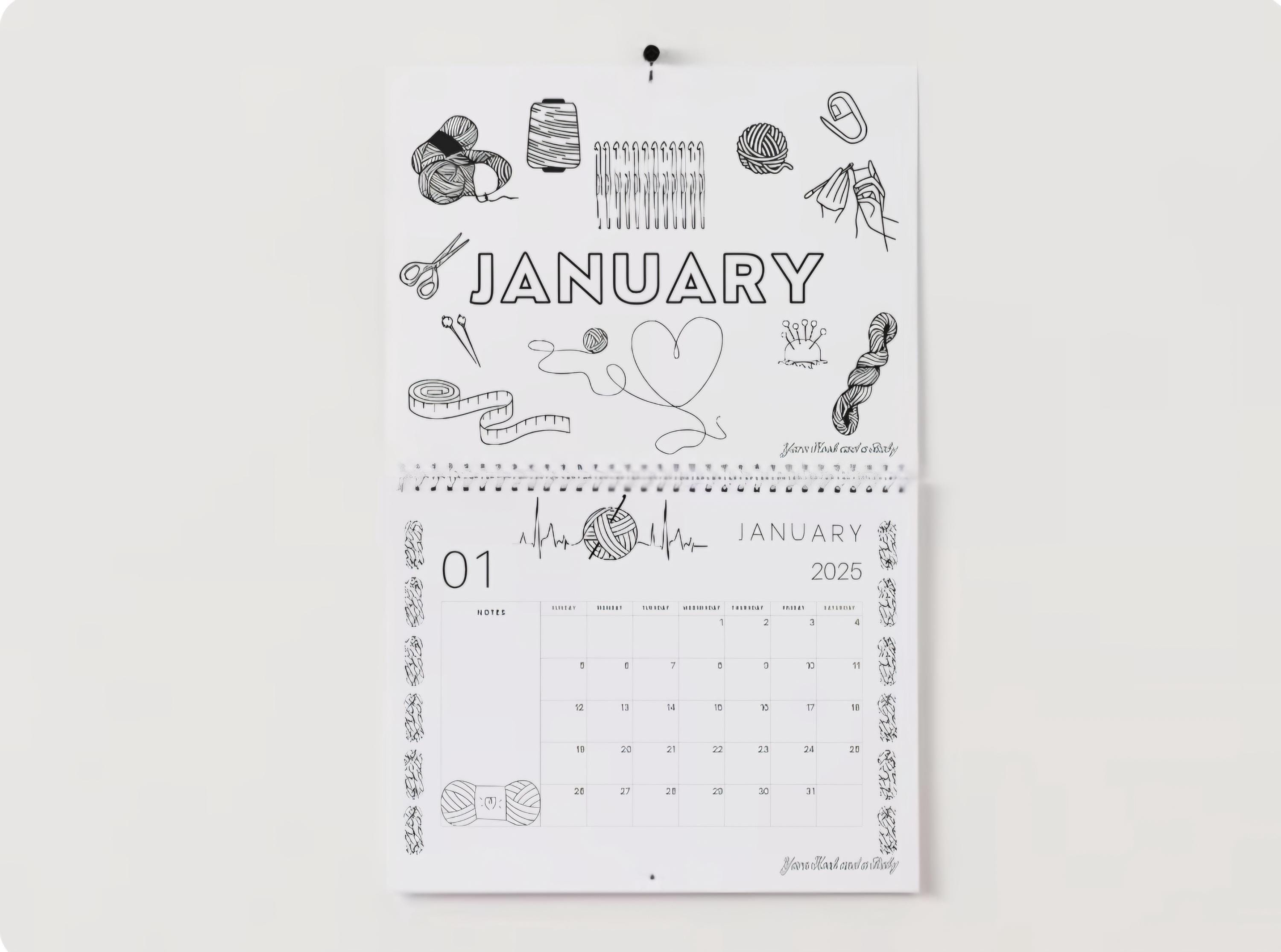 Printable Crochet Themed Coloring Wall Calendar - Etsy